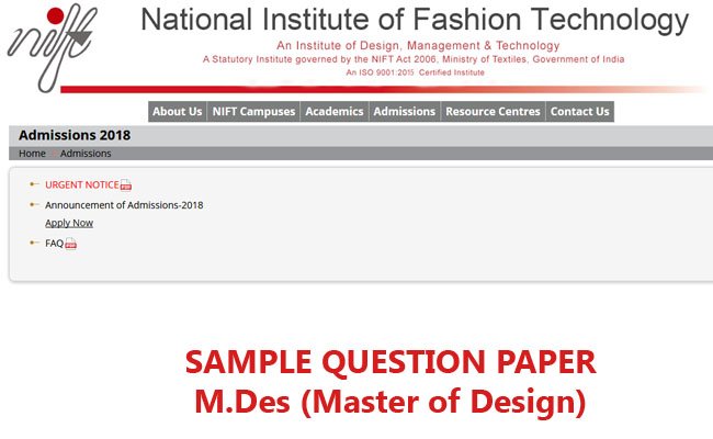 NIFT M.Des (Master of Design) Sample Question Paper - MixIndia